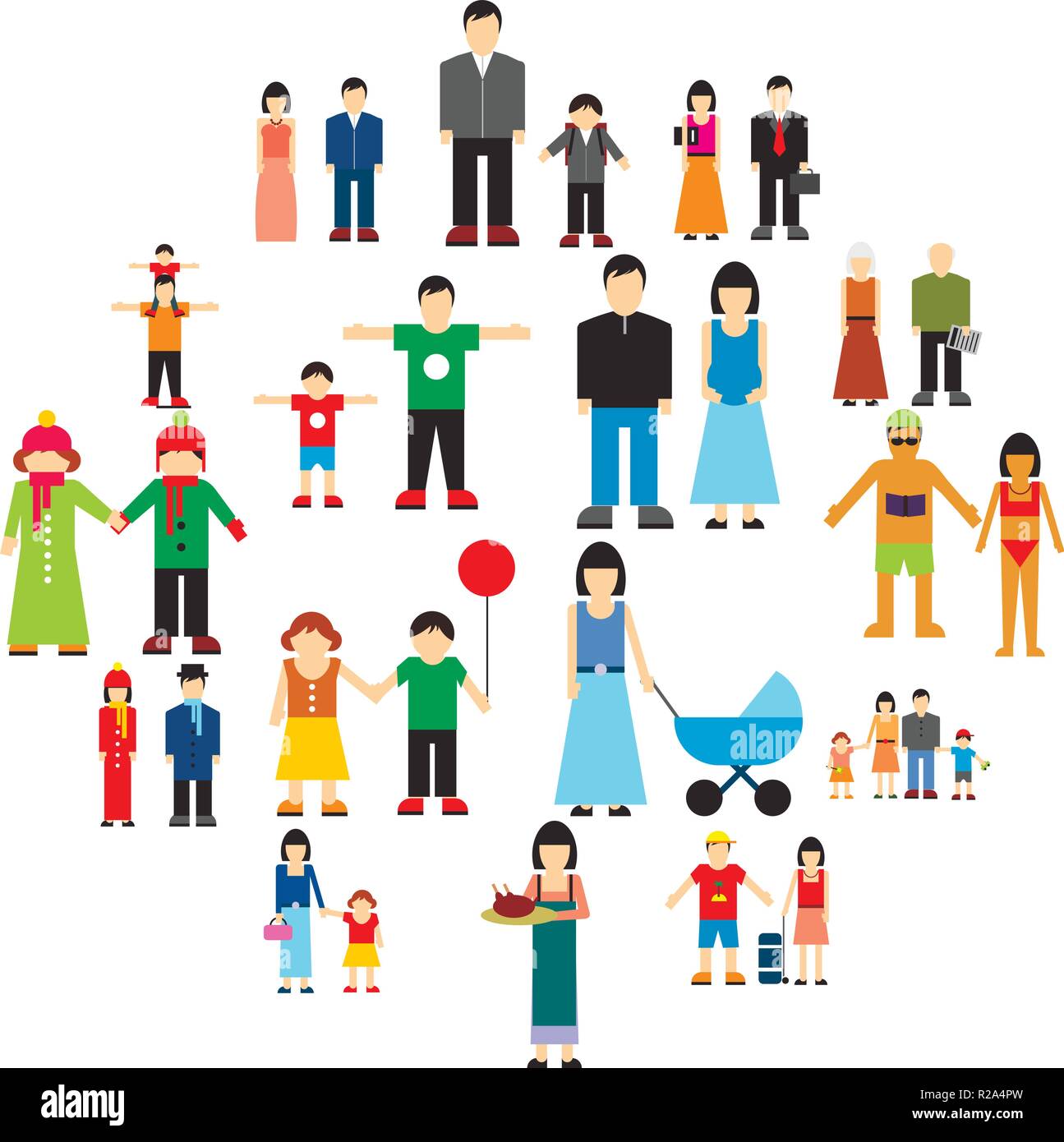 Family flat icons set. Story from childhood to old age Stock Vector ...