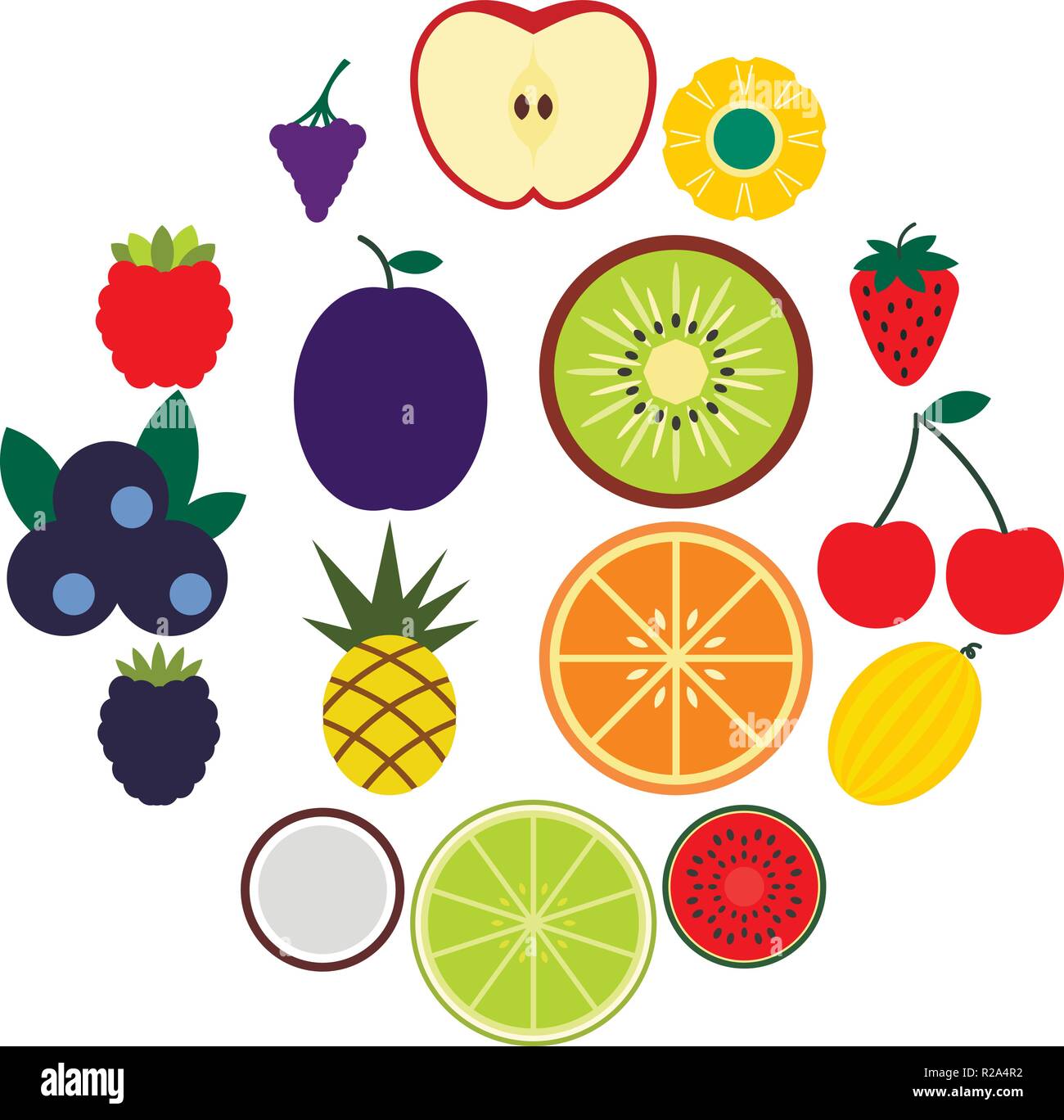Fruits flat icons set isolated on white background Stock Vector Image ...