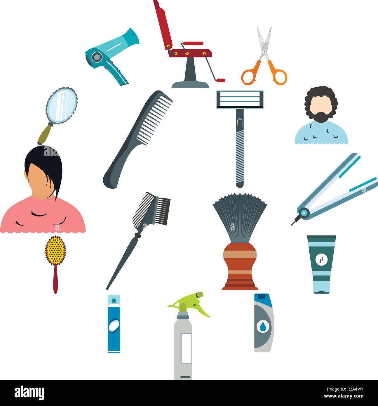 Hairdressing flat icons set. Colored symbols with shadows Stock Vector ...