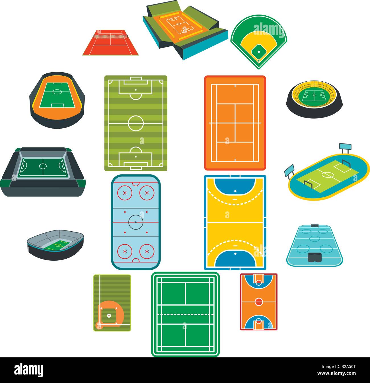 Stadium flat icons set isolated on white background Stock Vector Image ...
