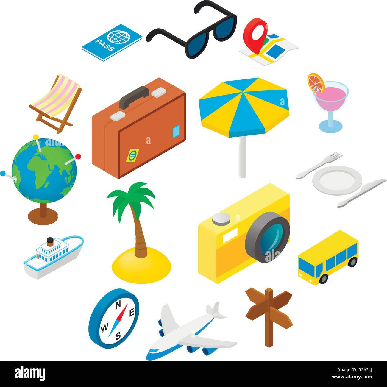 Travel isometric icons set isolated on white background Stock Vector ...