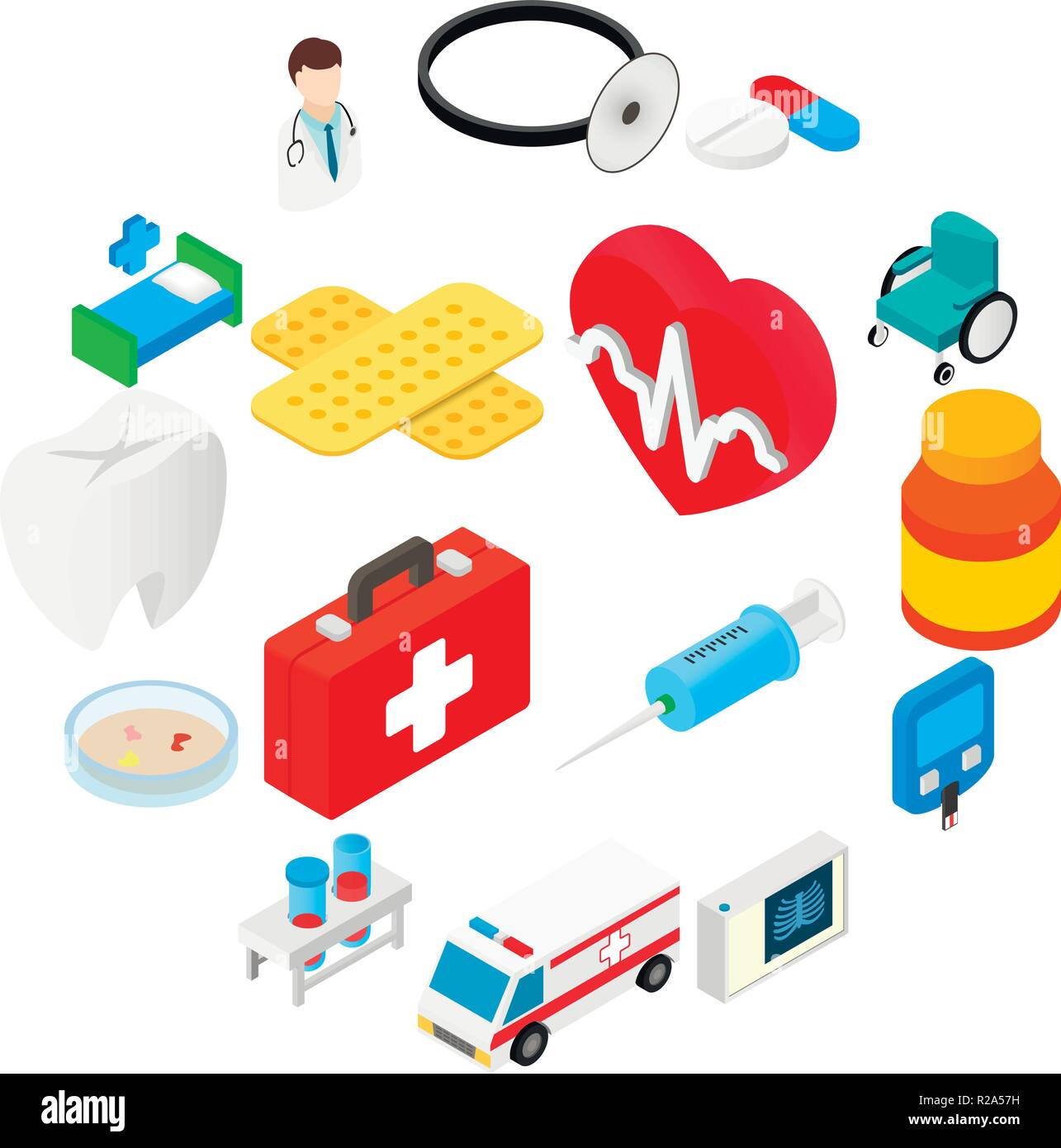 Medical isometric 3d symbols collection. Set of colored icons on a ...