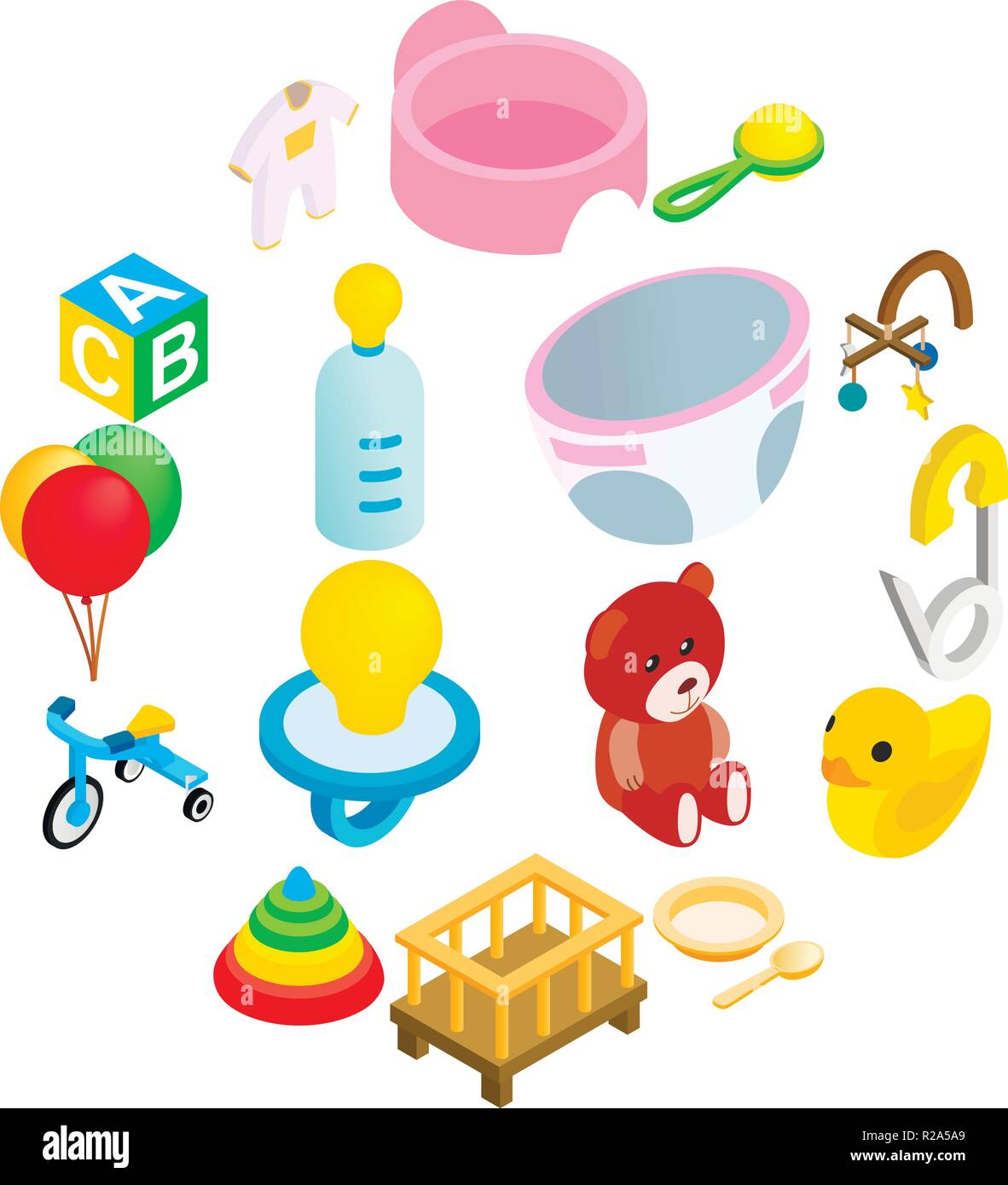 Baby isometric 3d icon set isolated on white background Stock Vector ...