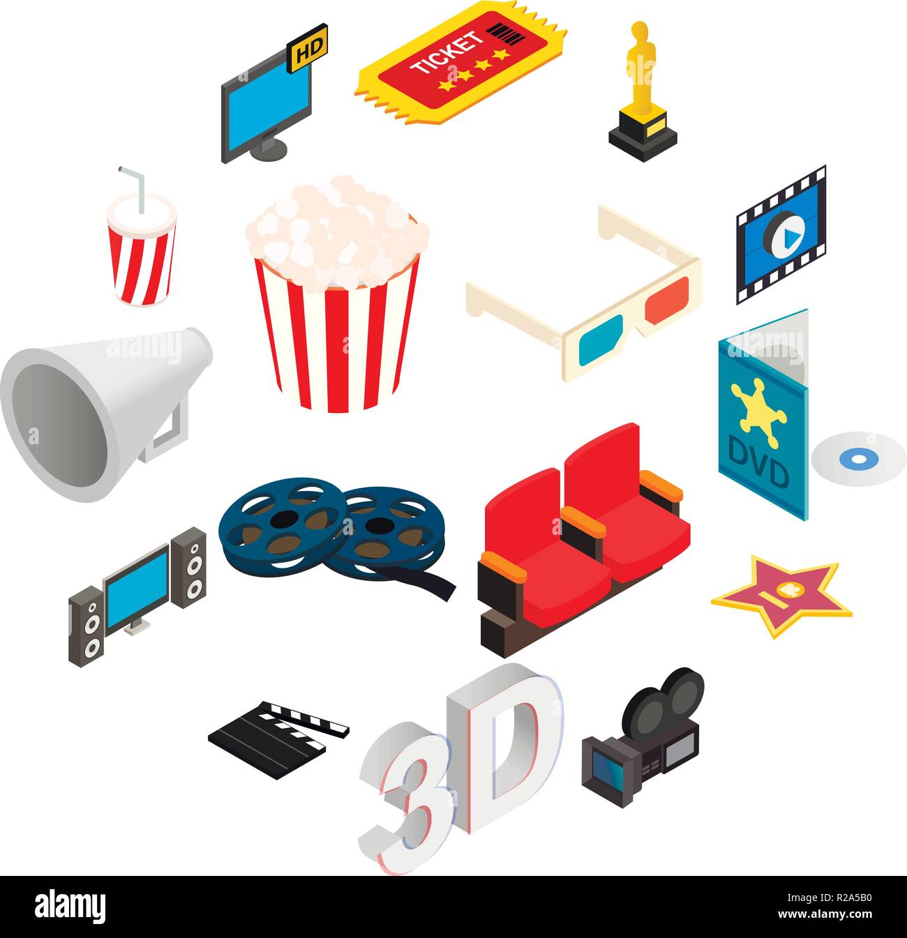 Cinema isometric 3d icons set isolated on white background Stock Vector ...