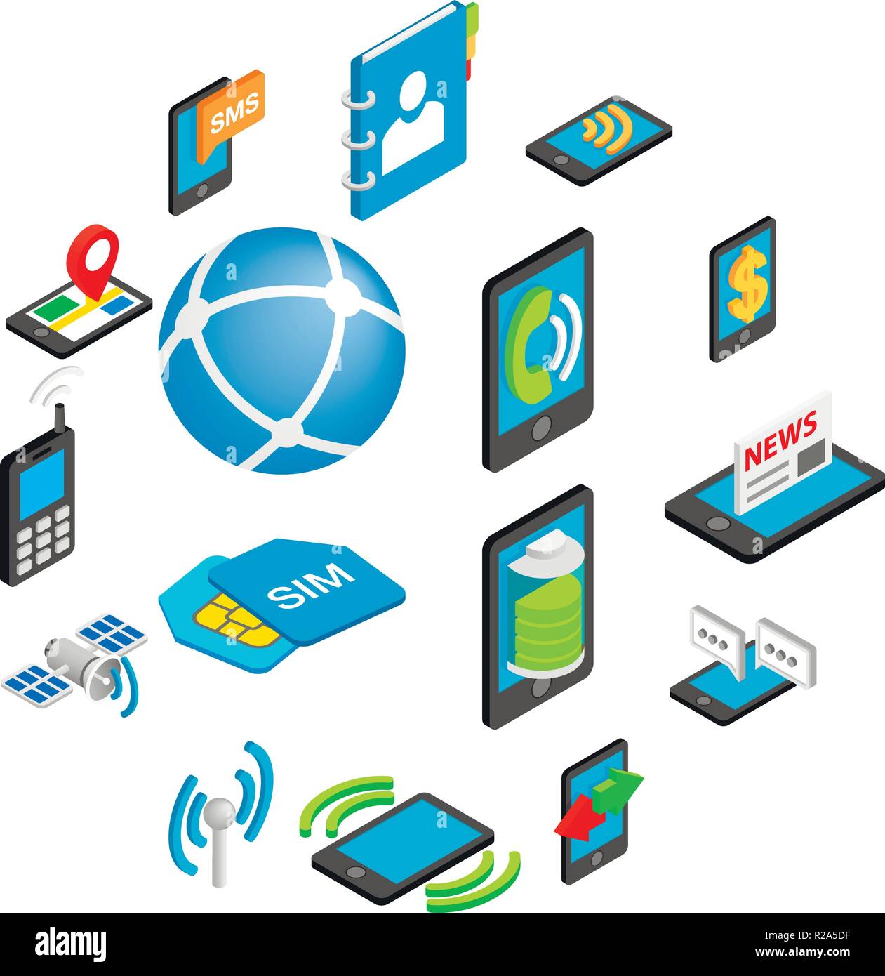 Phone isometric 3d icons set isolated on white background Stock Vector ...