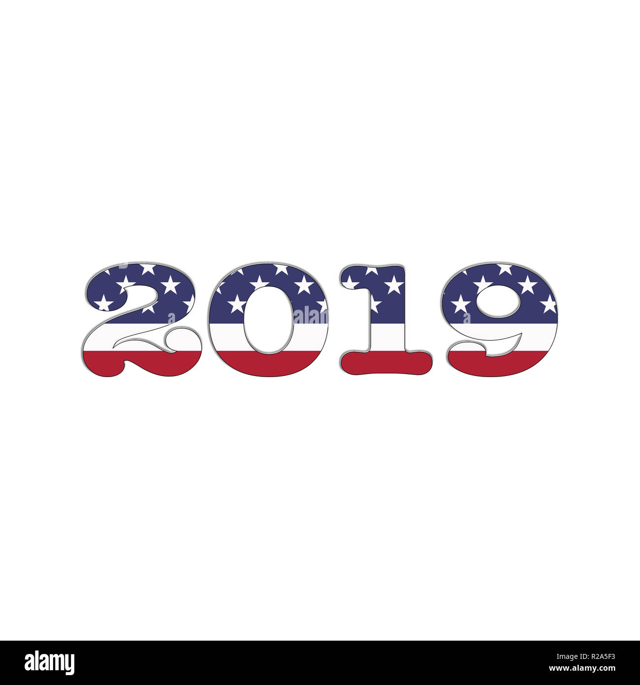 Illustration with a 2019 with Usa flag. 3D rendering Stock Photo - Alamy