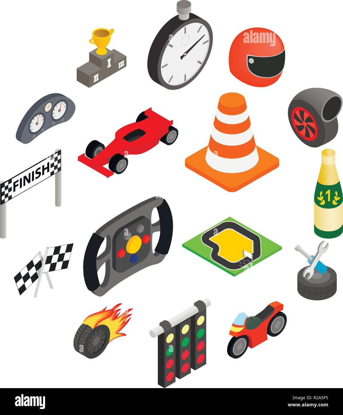 Car racing isometric 3d icons set. Illustrations isolated on a white ...