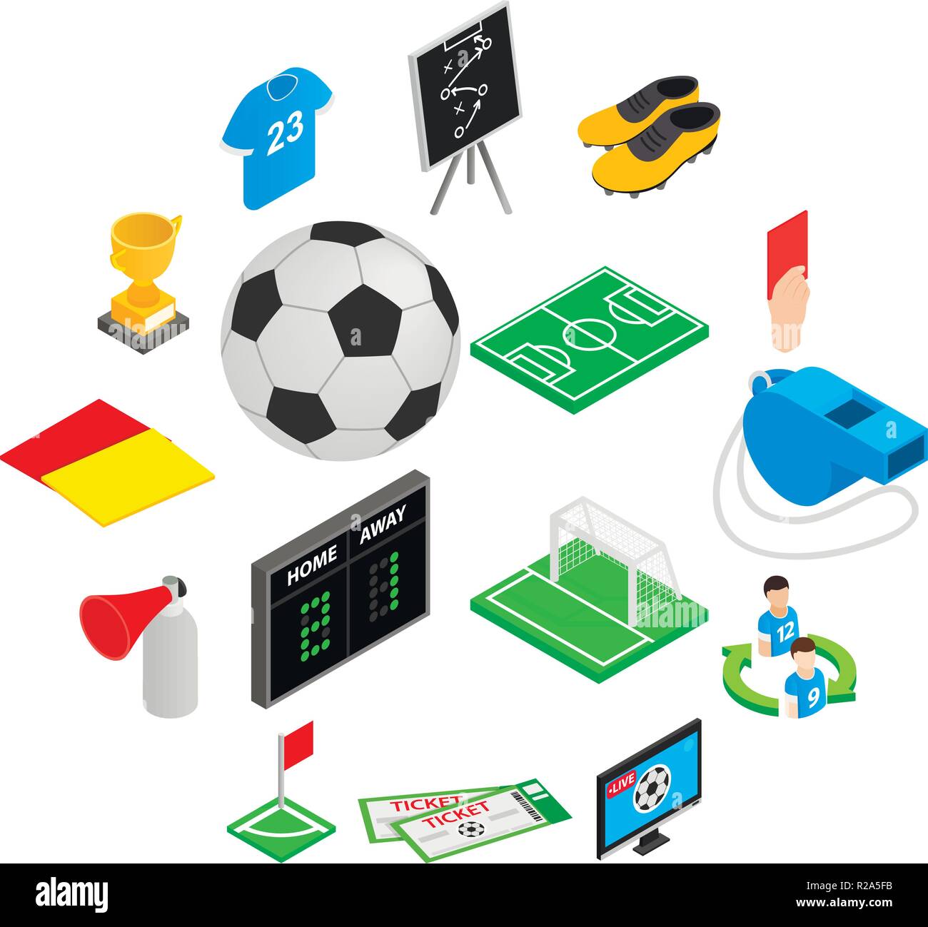 Soccer isometric 3d icons set. 16 football icons on a white background ...