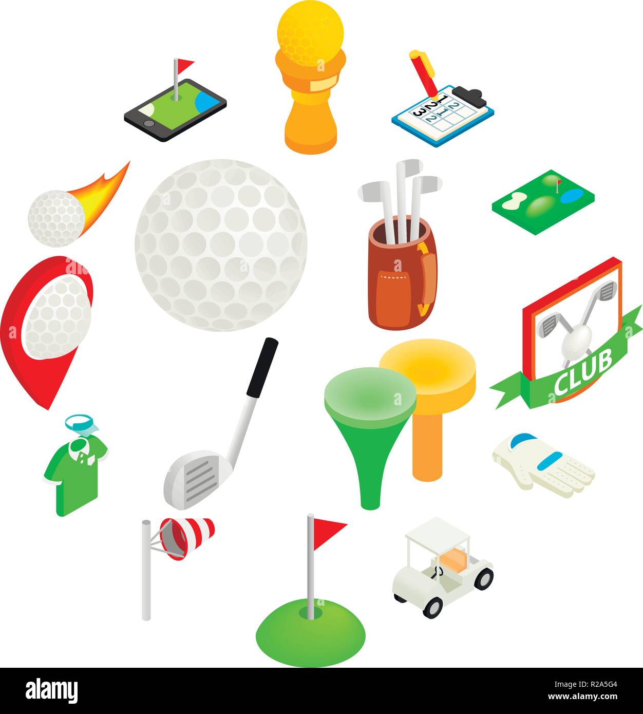 Golf isometric 3d icon set isolated on white background Stock Vector ...