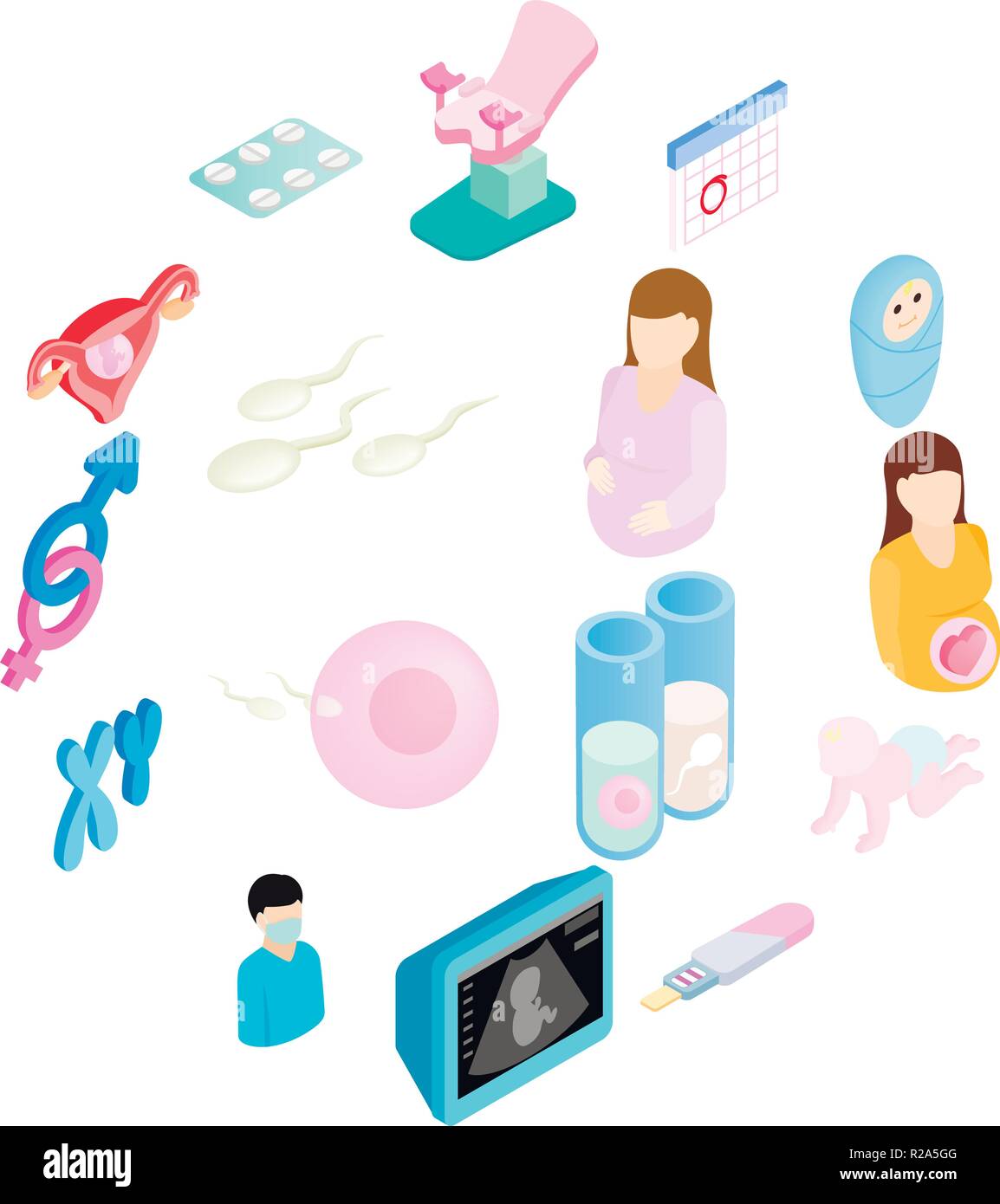 Pregnancy isometric 3d icons set isolated on white background Stock ...