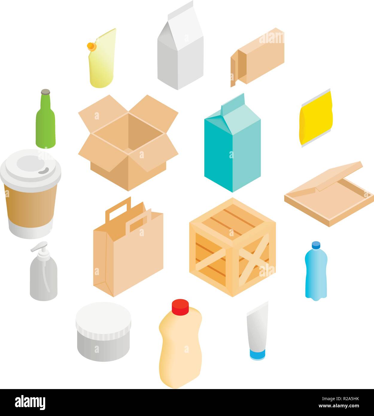 Packaging isometric 3d icons set isolated on white background Stock ...