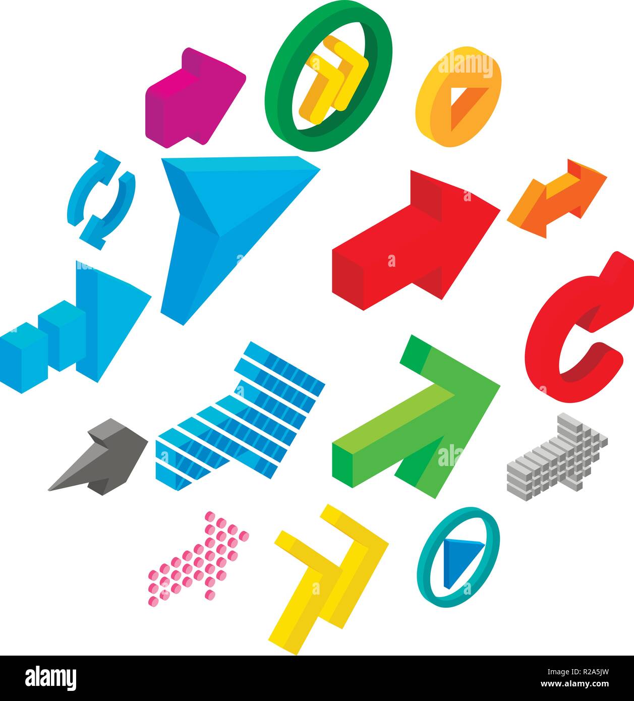 Arrow sign isometric 3d icons set isolated on white background Stock ...
