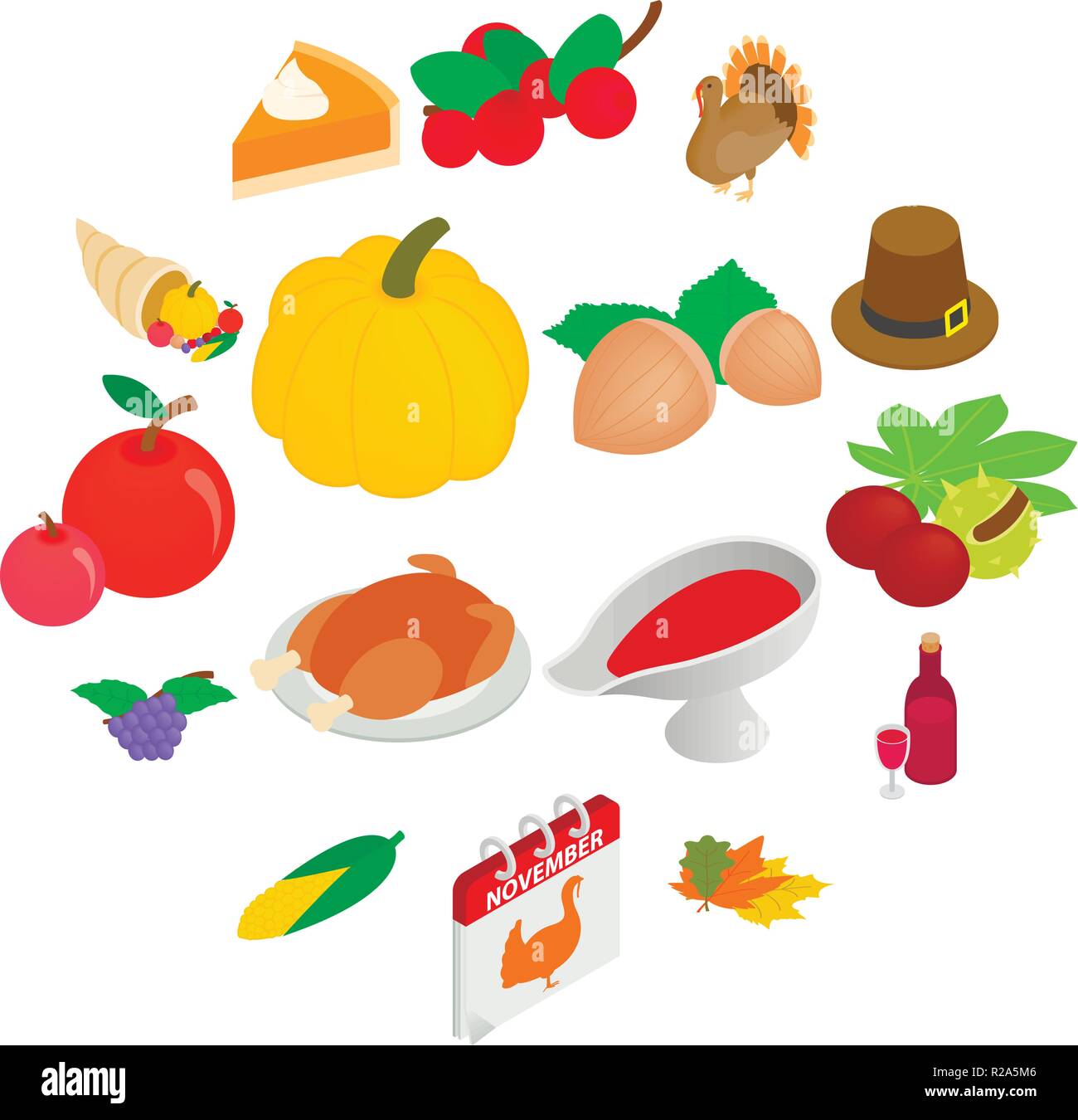 Thanksgiving day isometric 3d icons set isolated on white background ...