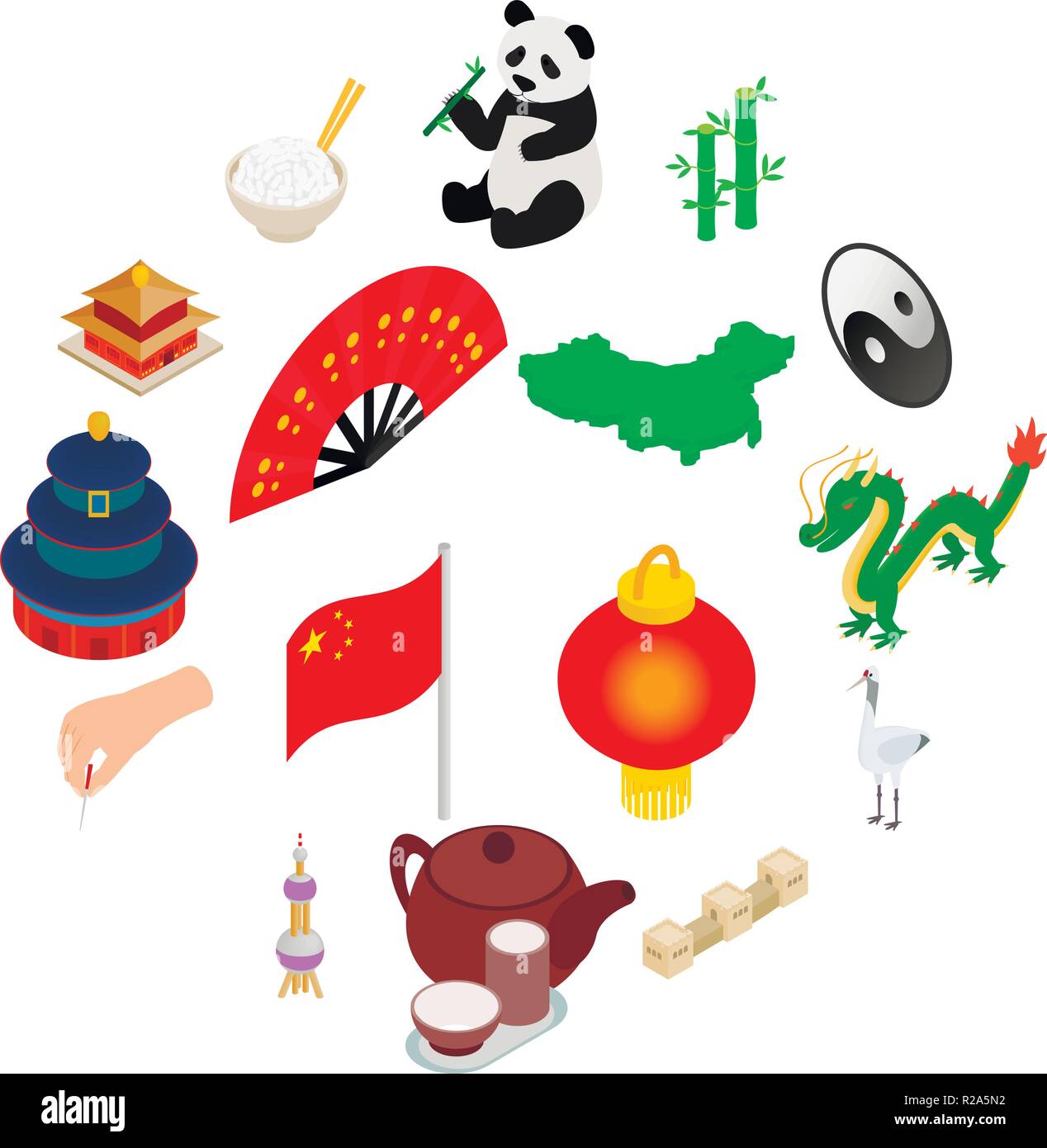 China isometric 3d icons isolated on white background Stock Vector ...