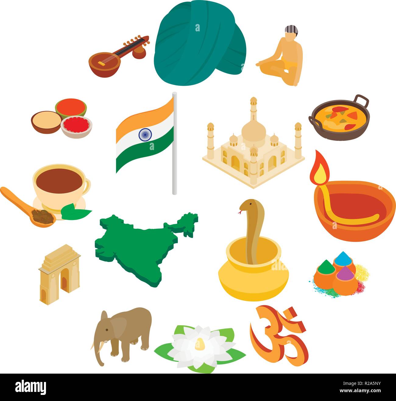 India isometric 3d icons set isolated on white background Stock Vector ...