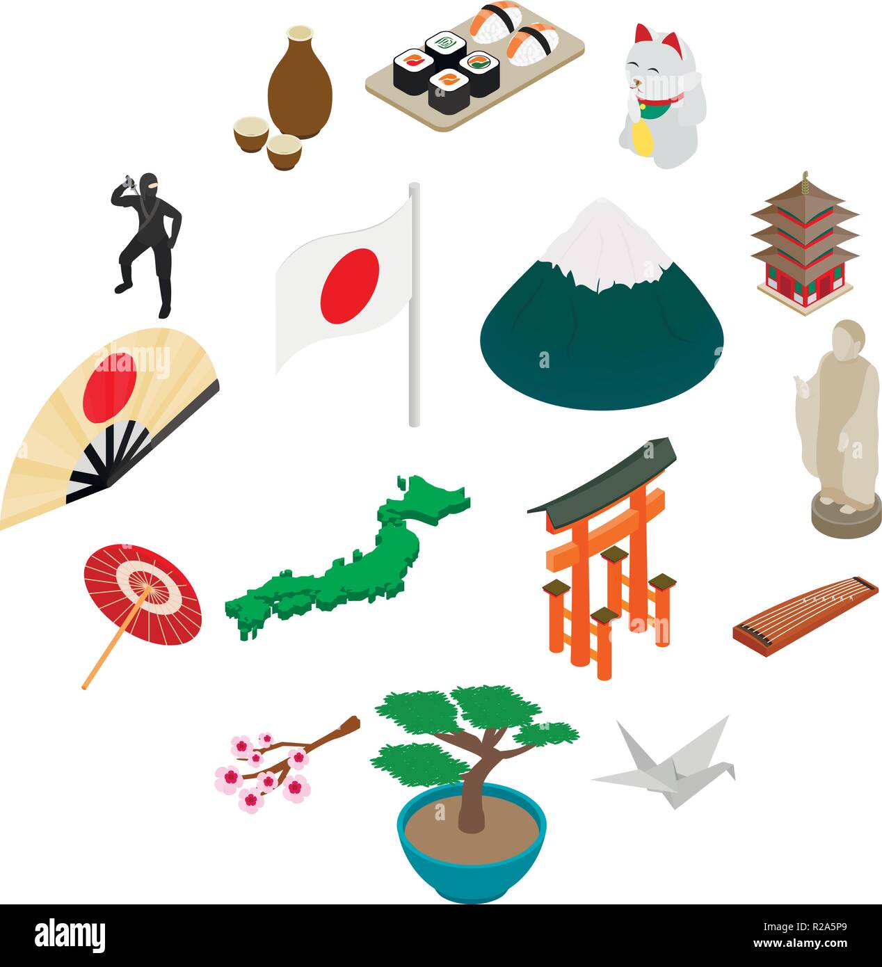 Japan isometric 3d icons set isolated on white background Stock Vector ...