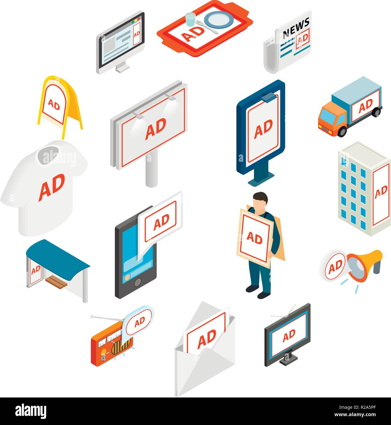 Advertisement icons set in isometric 3d style Stock Vector Image & Art ...