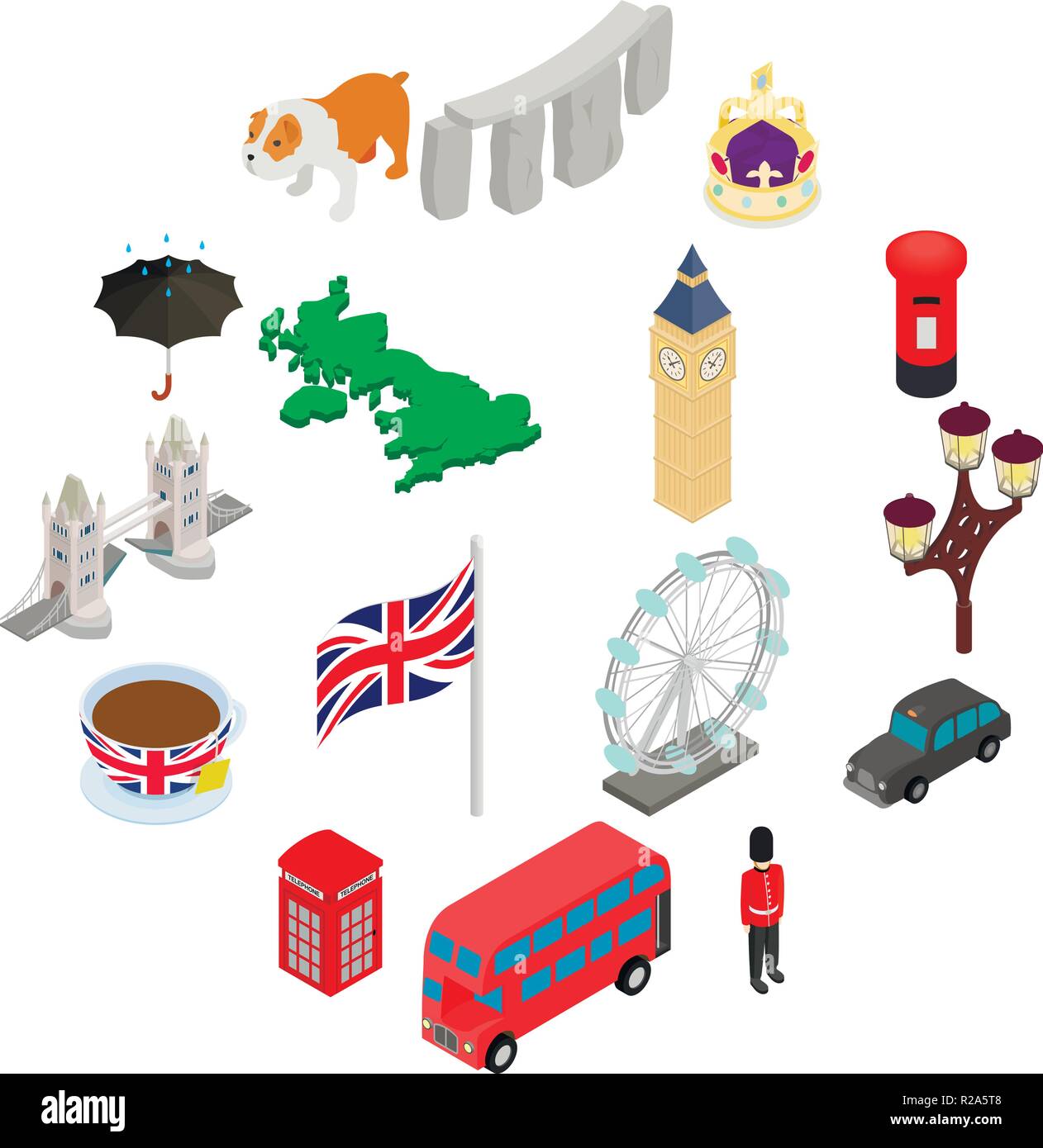 England icons set in isometric 3d style isolated on white Stock Vector ...