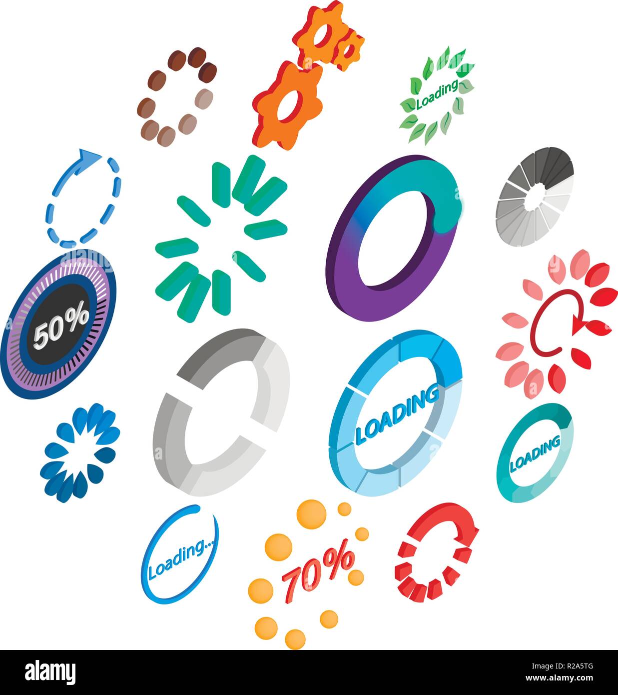 Loading icons set in isometric 3d style isolated on white Stock Vector ...