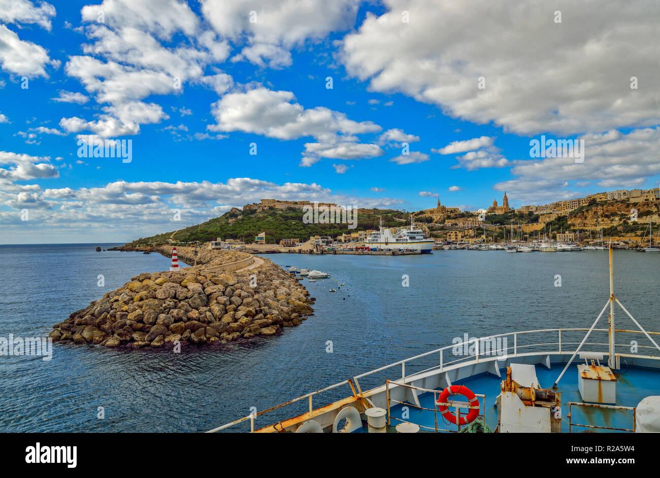 Entering Gozo port in Malta Stock Photo - Alamy