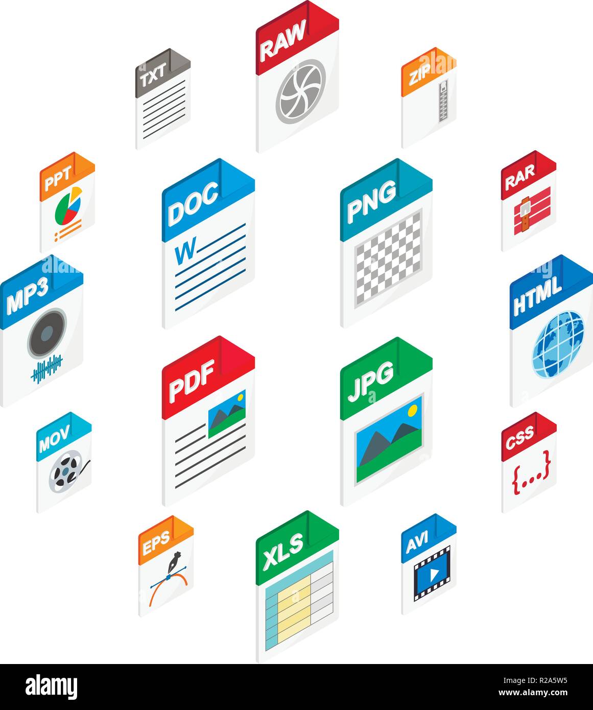 File Types icons in isometric 3d style isolated on white Stock Vector ...