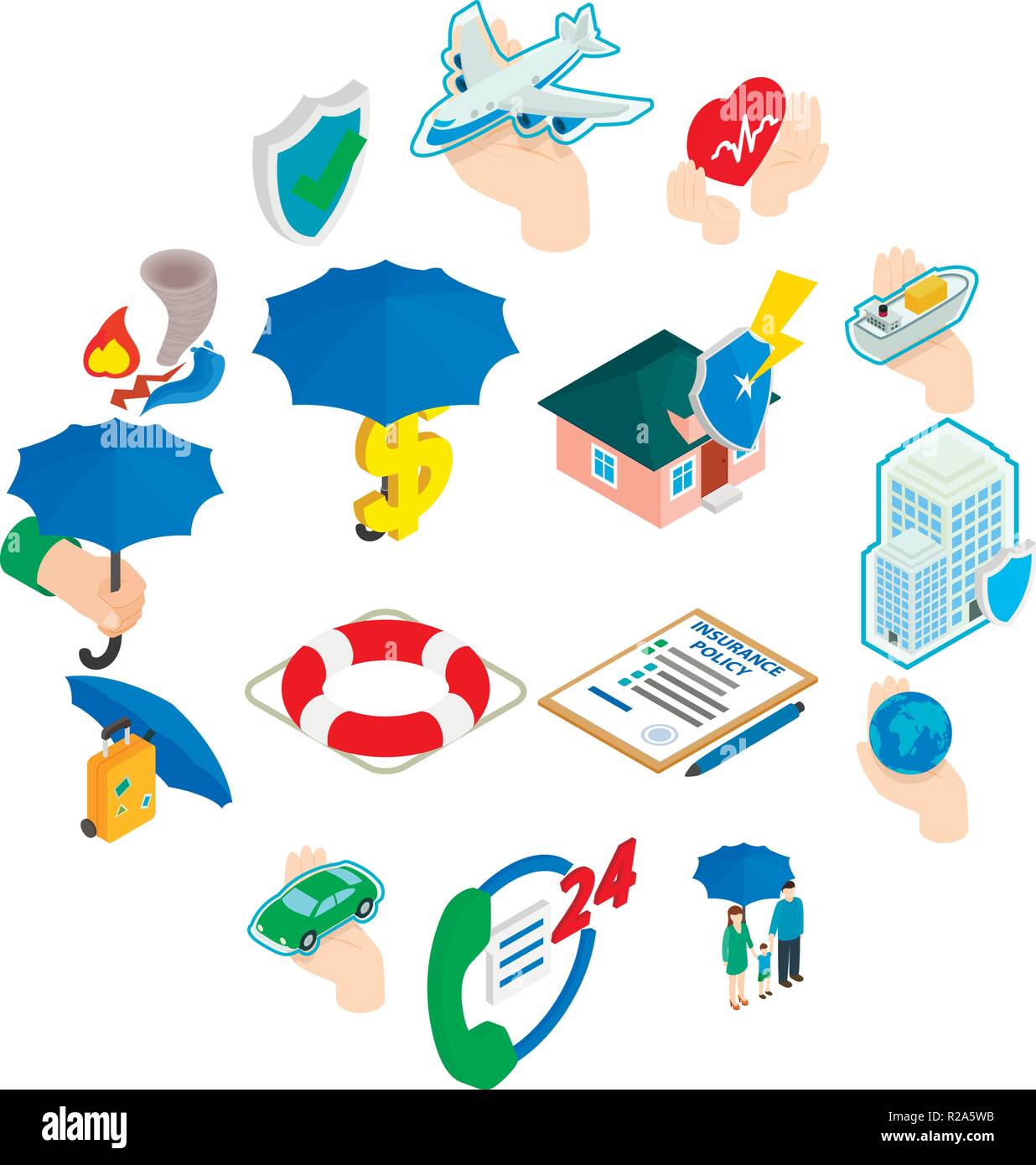 Insurance Icons set in isometric 3d style isolated on white background ...