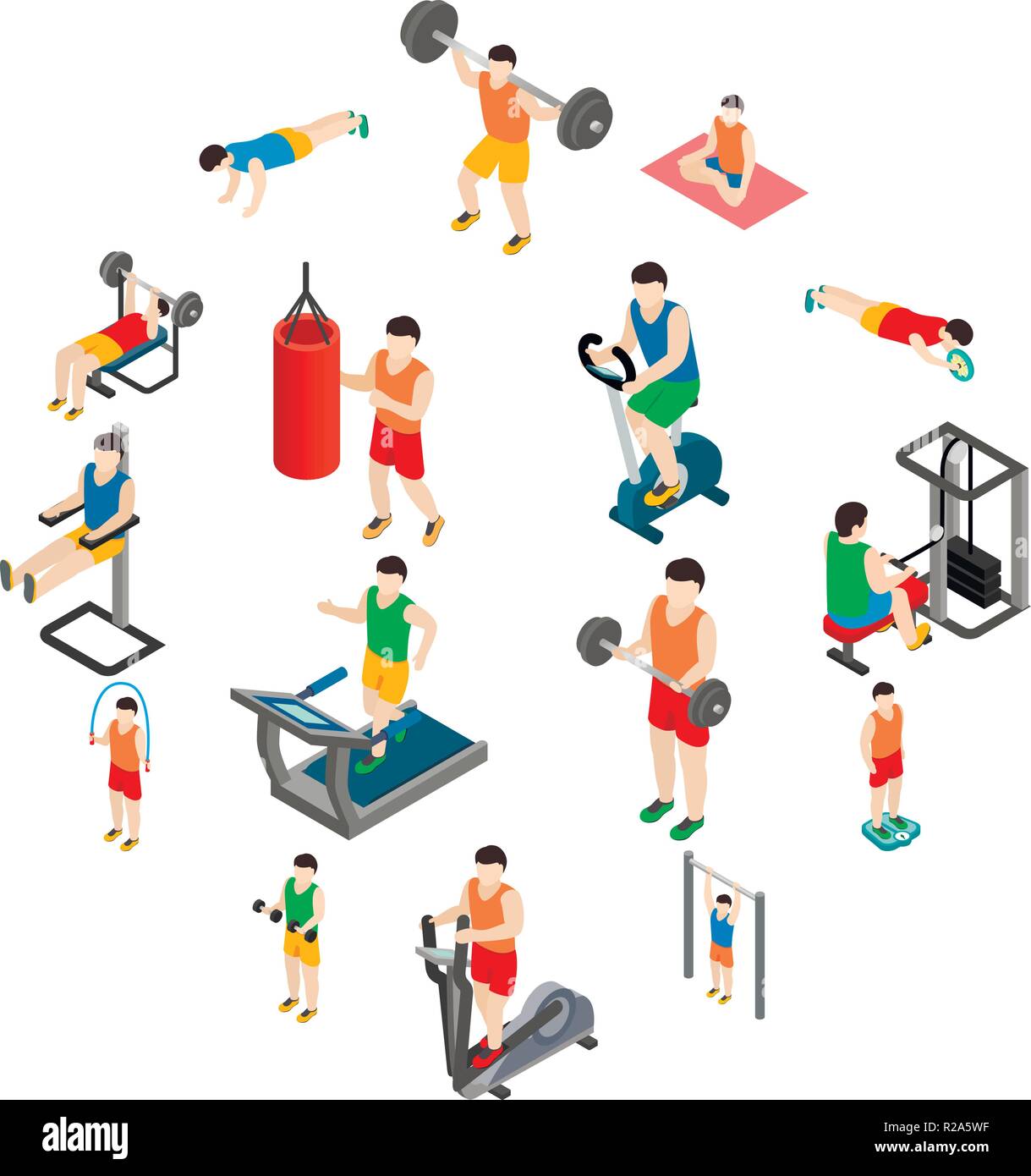 Gym icons set in isometric 3d style isolated on white background Stock ...