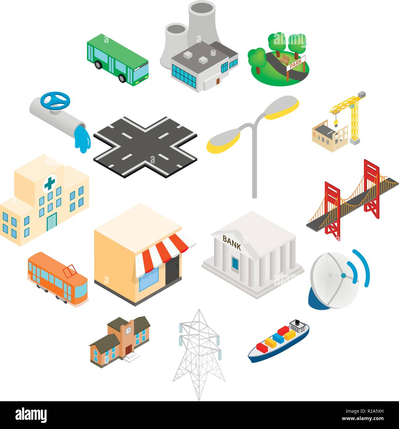 Infrastructure Icons set in isometric 3d style isolated on white Stock ...