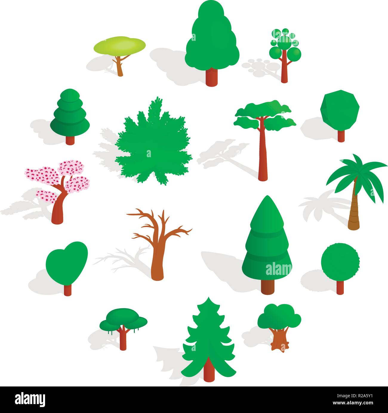 Tree icons set in isometric 3d style isolated on white background Stock ...