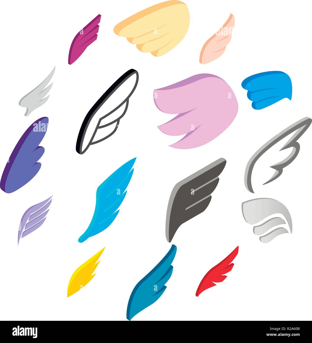 Wings icons set in isometric 3d style isolated on white Stock Vector ...