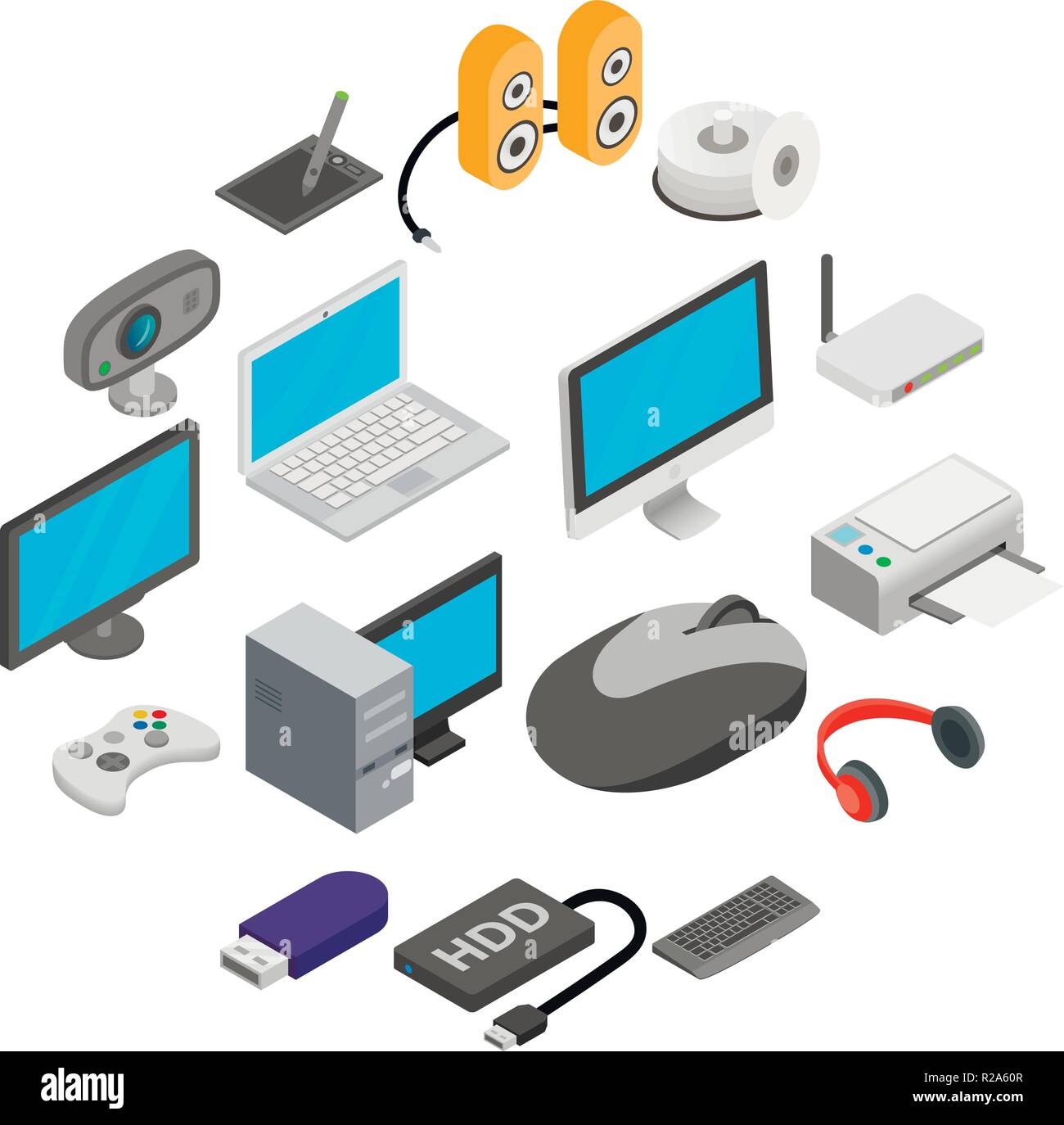 Computer icons set in isometric 3d style isolated on white background ...