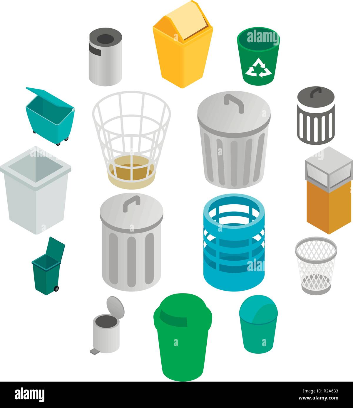 Trash can icons set in isometric 3d style on a white background Stock ...