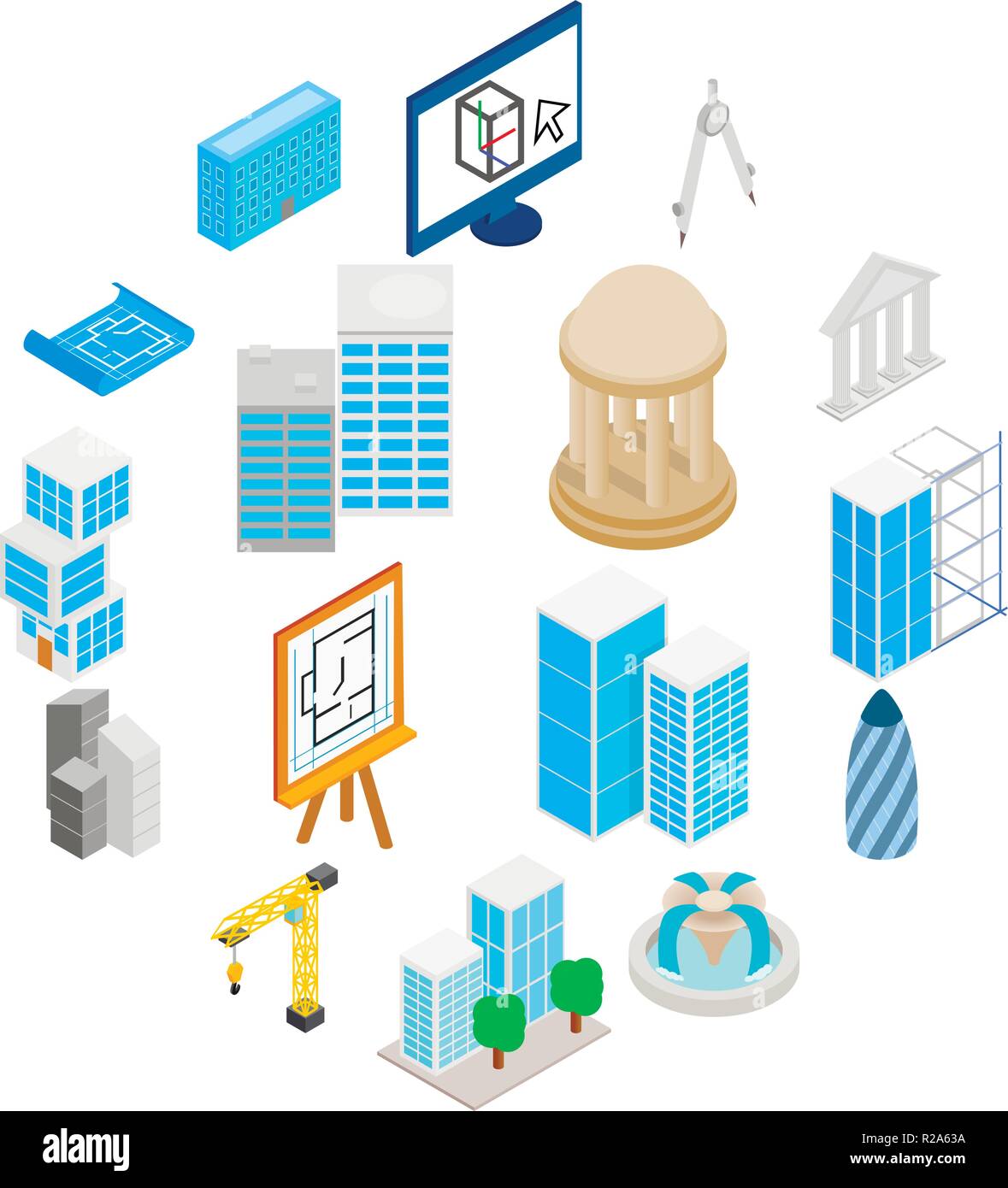 Architecture Icons set in isometric 3d style isolated on white ...