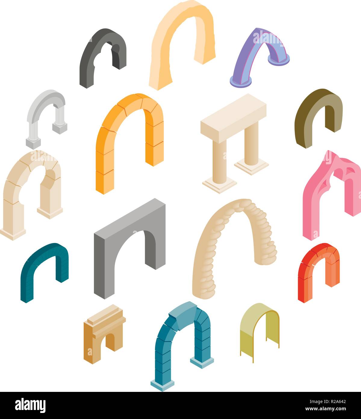 Arch set icons in isometric 3d style isolated on white background Stock ...