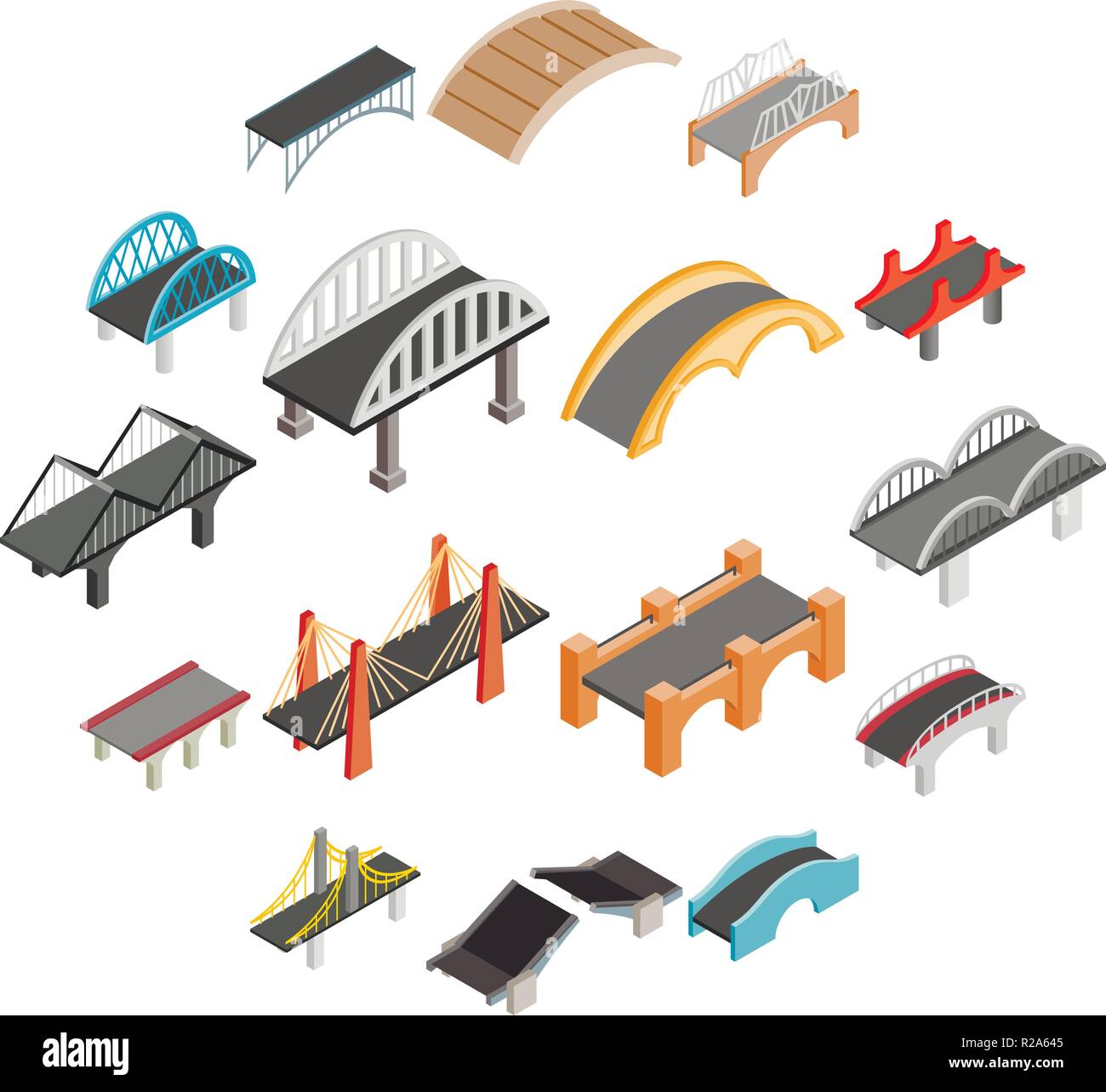 Bridge set icons in isometric 3d style isolated on white background ...