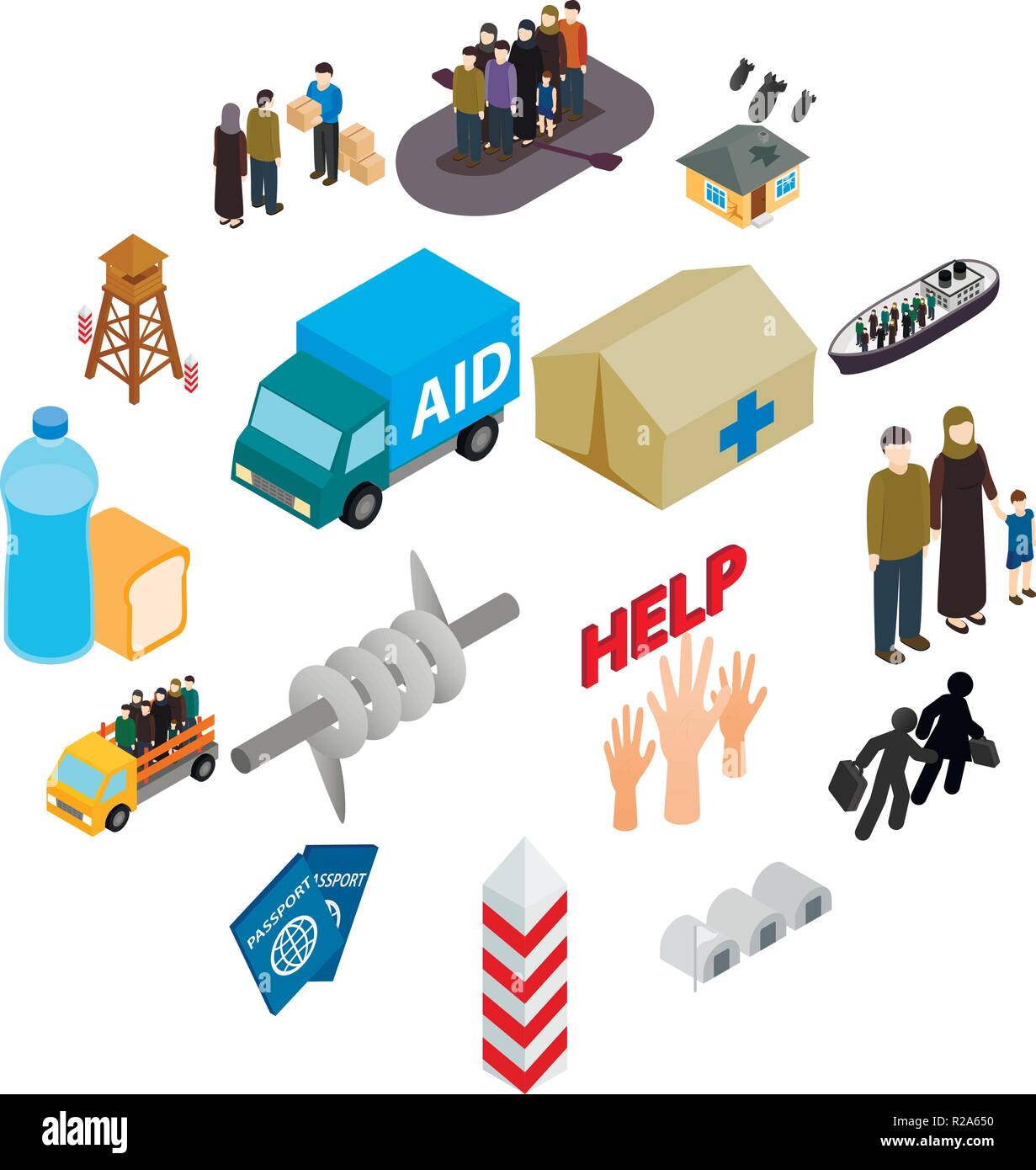 Refugees icons set in isometric 3d style on a white background Stock ...
