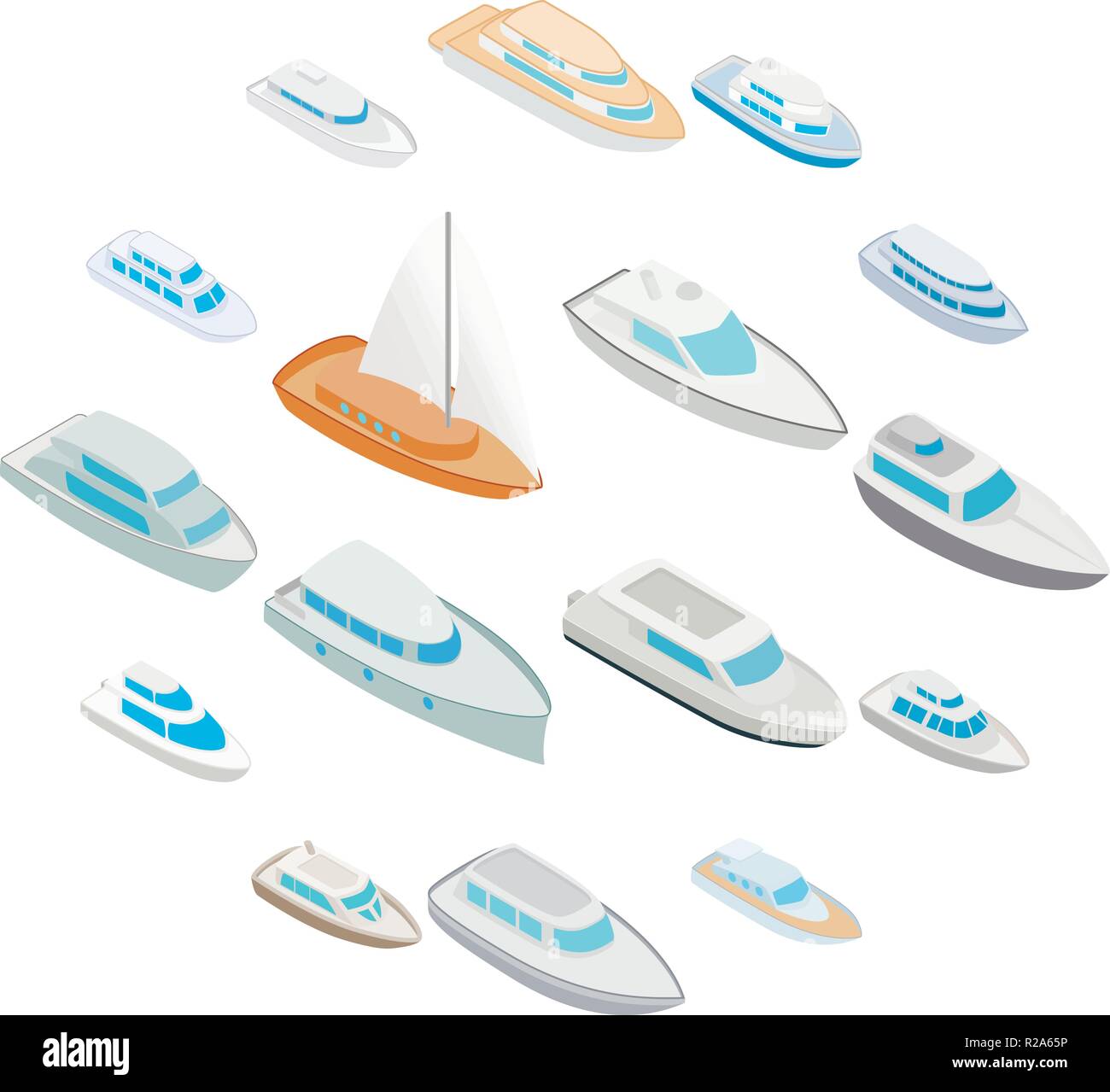 Yacht icons set in isometric 3d style isolated on white background ...