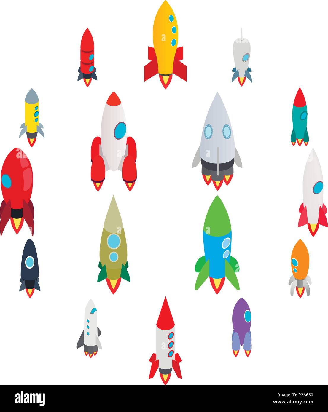 Rocket icons set in isometric 3d style on a white background Stock ...