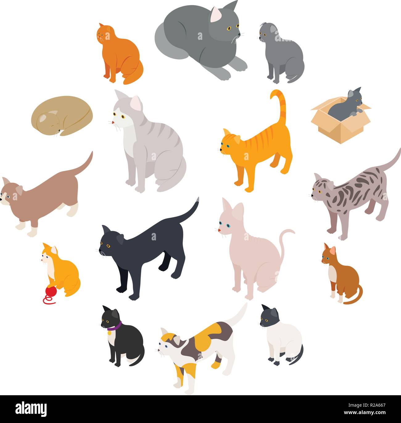 Cat icons set in isometric 3d style on a white background Stock Vector ...