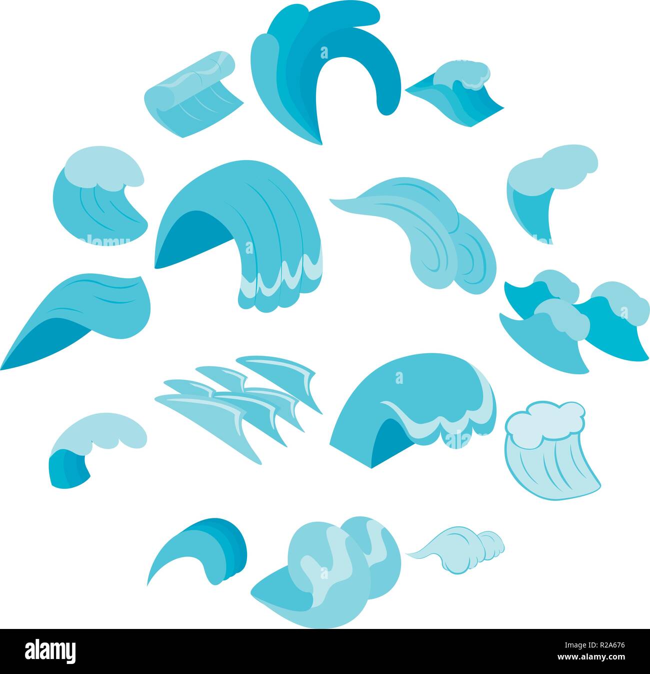 Sea waves icons set in isometric 3d style isolated on white background ...