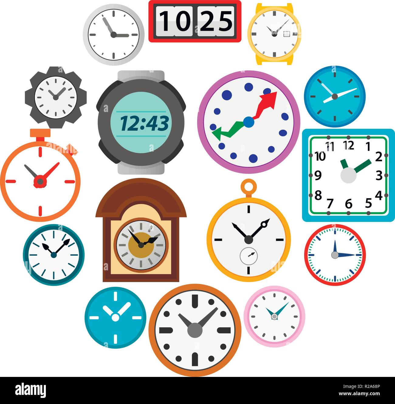 Time and Clock icons set in simple style isolated on white background ...
