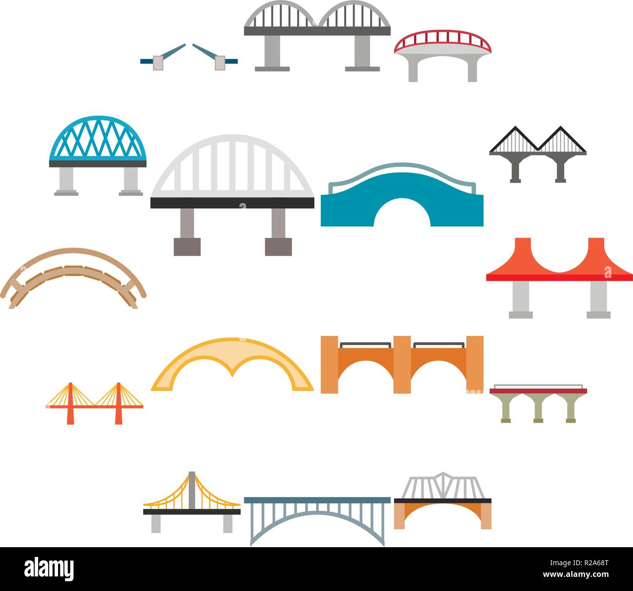 Bridge icons set in flat style isolated on white background Stock ...