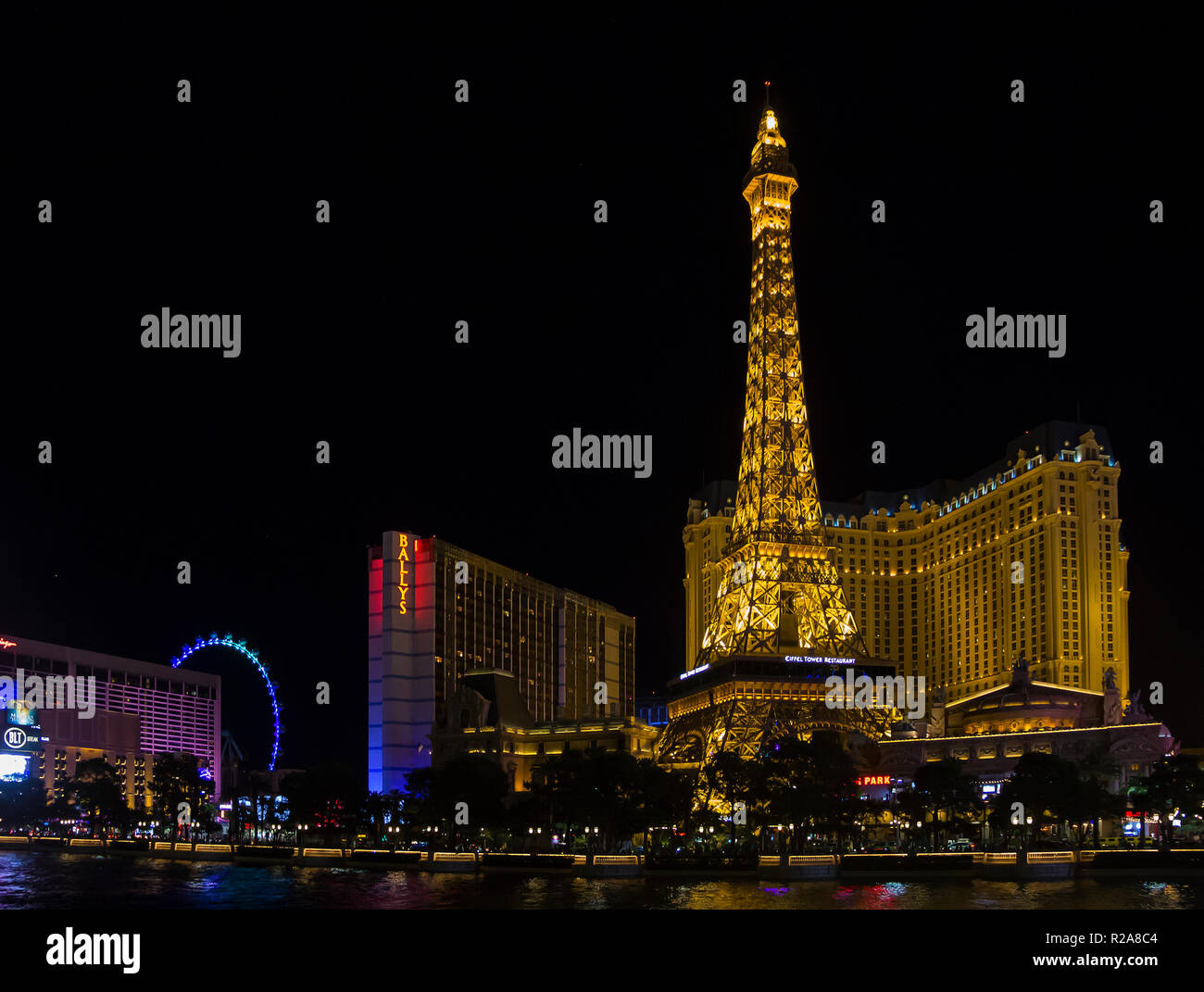 LAS VEGAS, NV, USA - September 15, 2018: Downtown, Las Vegas Strip at night. Landmarks, Paris ...