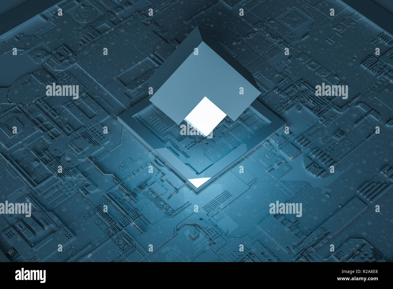 3d rendering, Circuit board and glow chip Stock Photo - Alamy