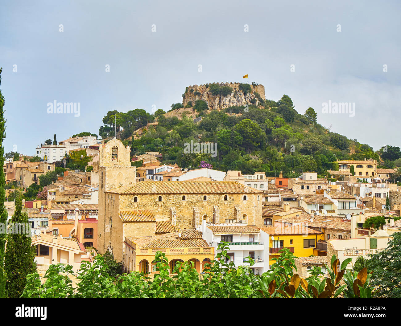 HIstorical quarter of Begur with the Castle of Begur in background ...