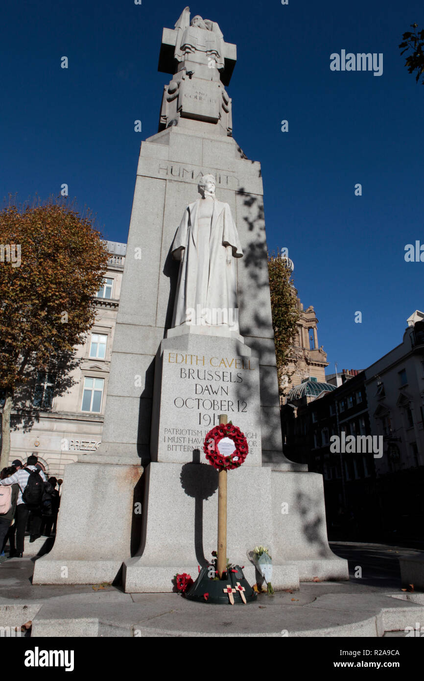 The Edith Cavell Memorial by Sir George Frampton, in London, UK during ...