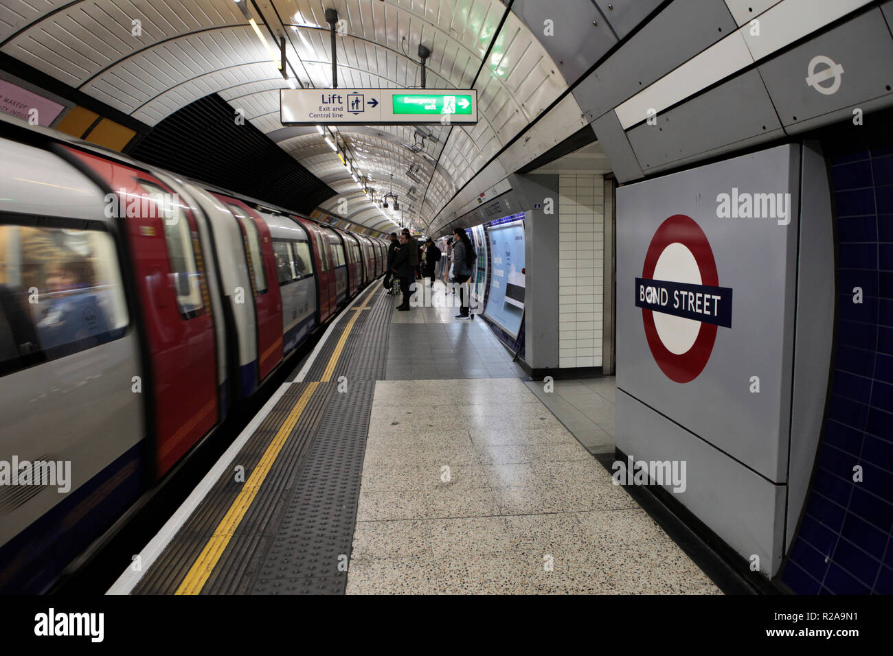 train approaching the platform at bond street station, london uk Stock ...