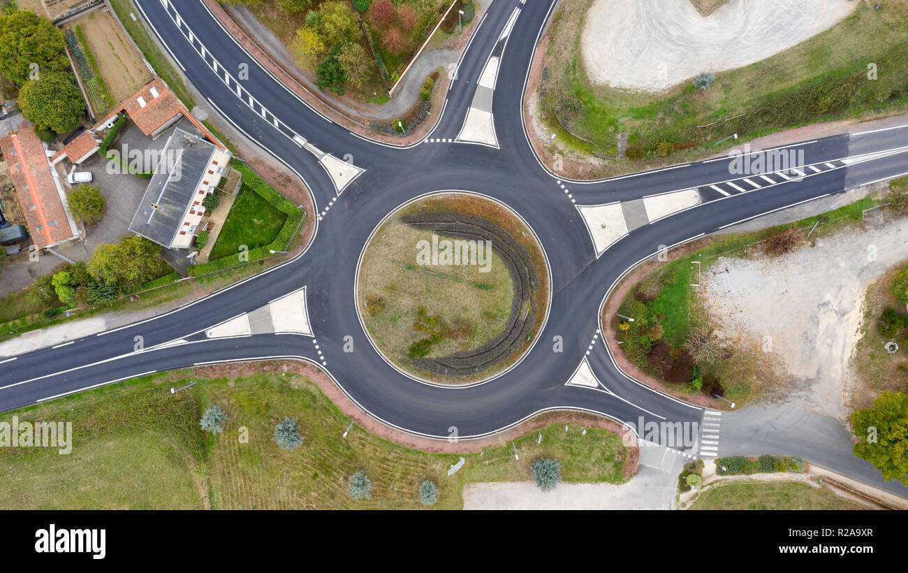 Aerial photo of a roundabout in Rocheserviere, Vendee, France Stock ...