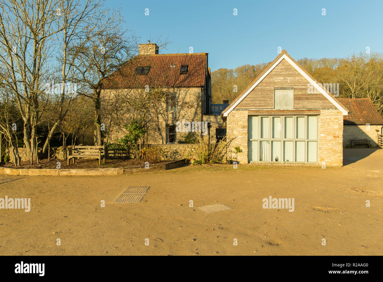 Folly Farm Centre near Bristol, side view of farmhouse and centre ...