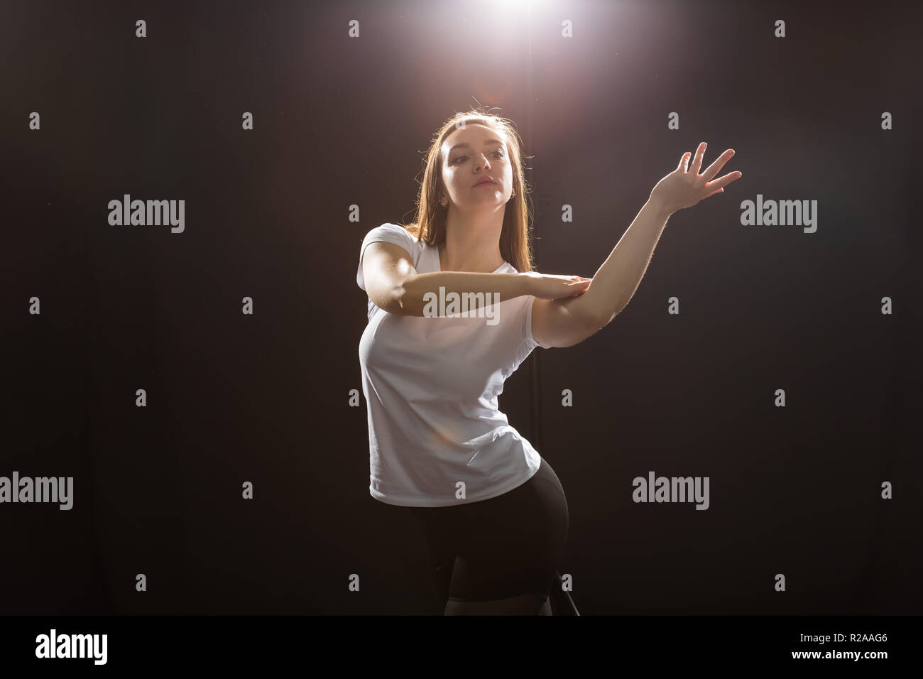 People and dancing concept - Close up of young athletic woman dancing ...